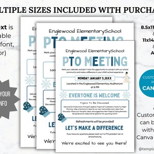 Winter PTA Meeting Flyer Printable PTO School Meeting Flyer Editable ...