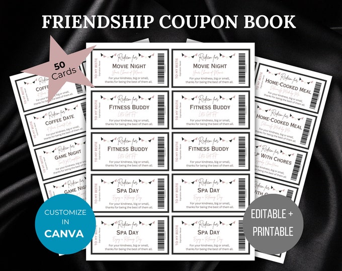 Best Friends Gift, Printable Coupons, Coupon Book, Birthday Gift Ideas ...