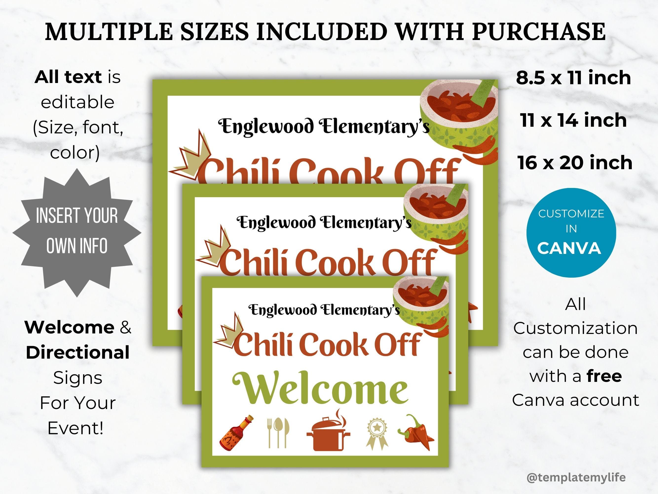 Chili Cook off Event Signs Template Bundle PTO School Fall Party ...