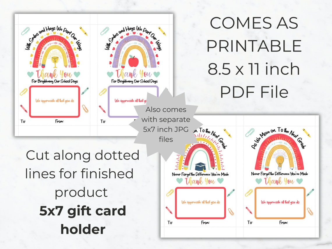 End of Year Teacher Gift Card Holder Printable Teacher - Etsy