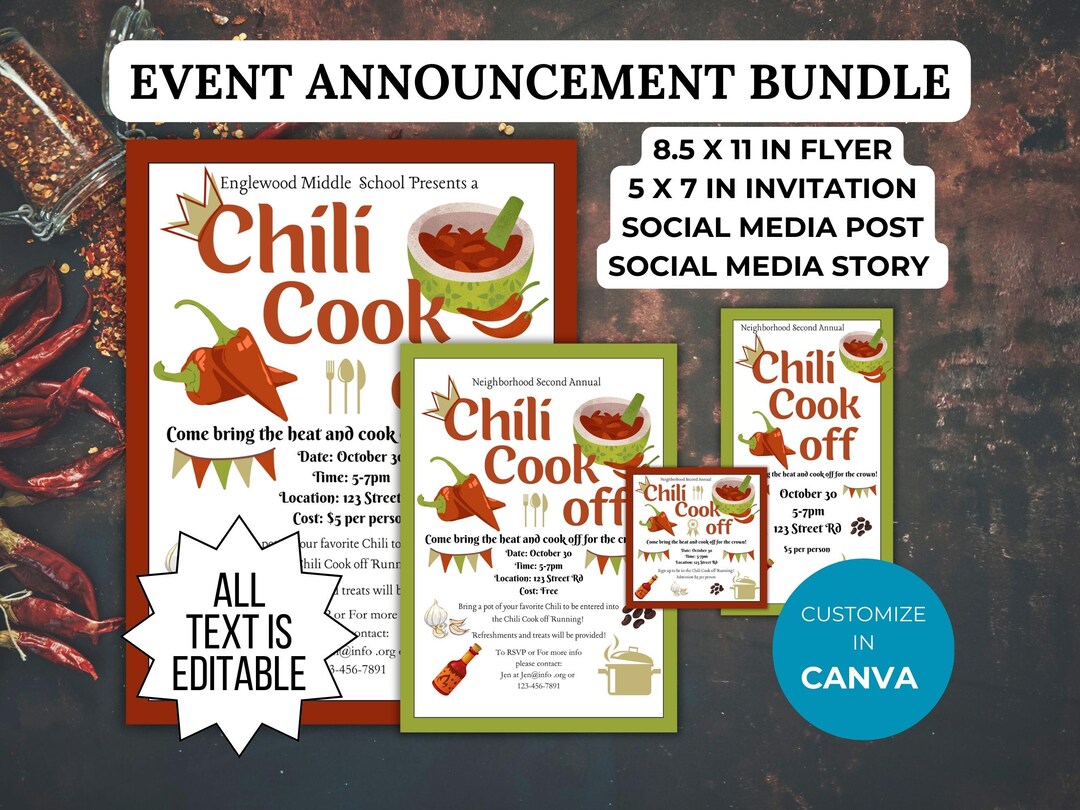 Chili Cook off Flyer Invitation Template Bundle PTO PTA Fall Event ...