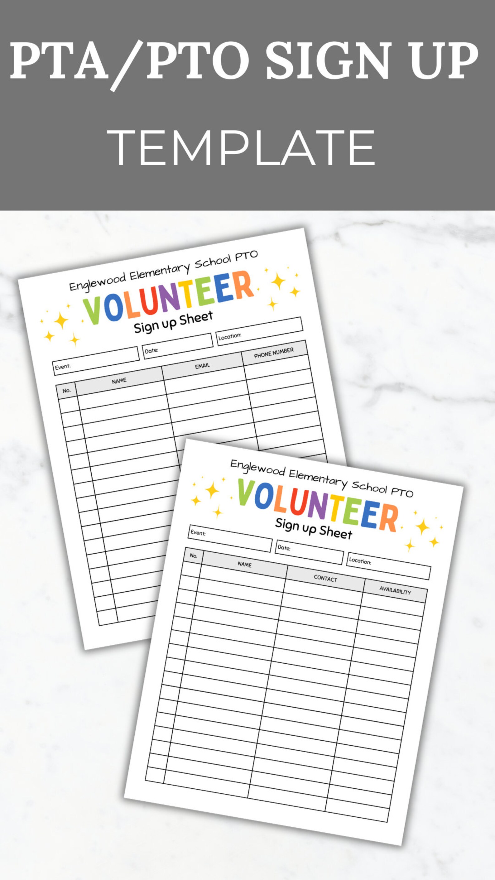 PTA Sign up Sheet Template PTO Sign up Sheet Printable School Event ...