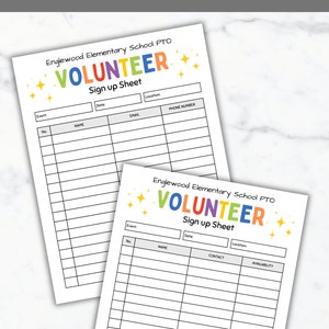 PTA Sign up Sheet Template PTO Sign up Sheet Printable School Event ...