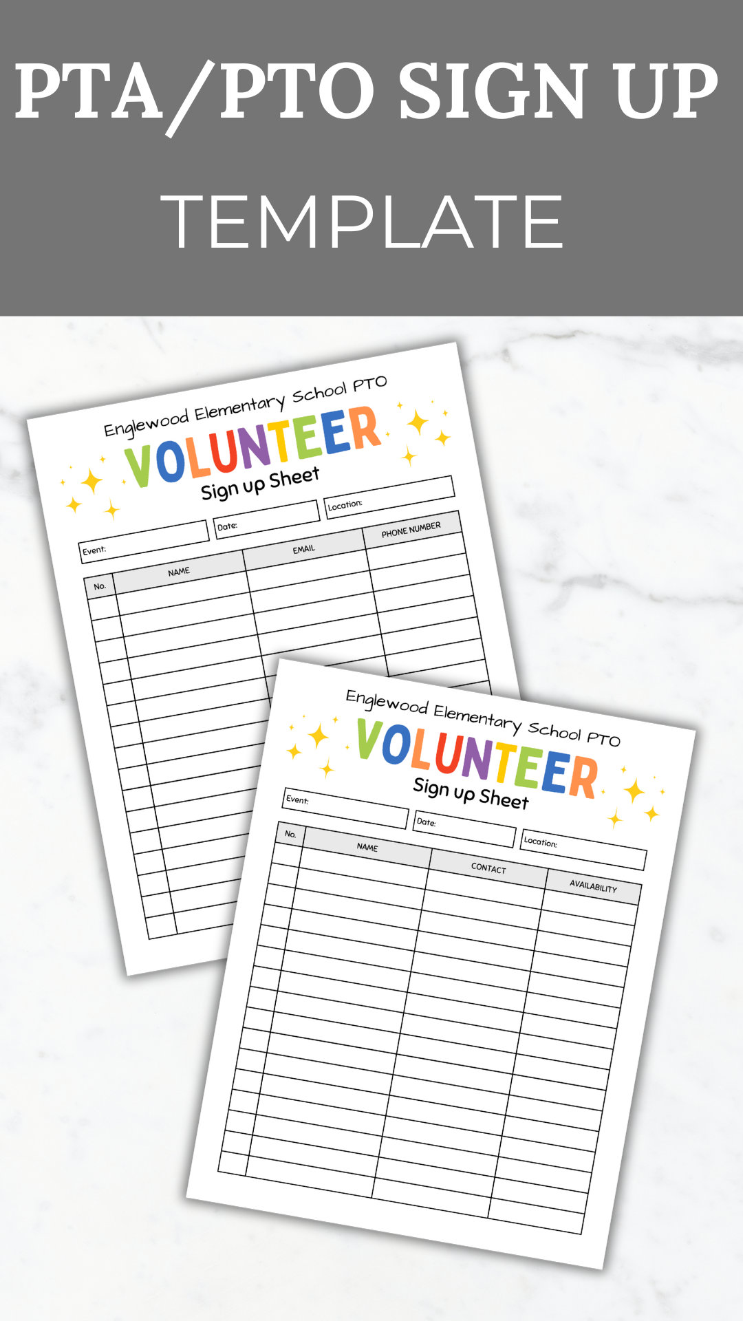 PTA Sign up Sheet Template PTO Sign up Sheet Printable School Event ...