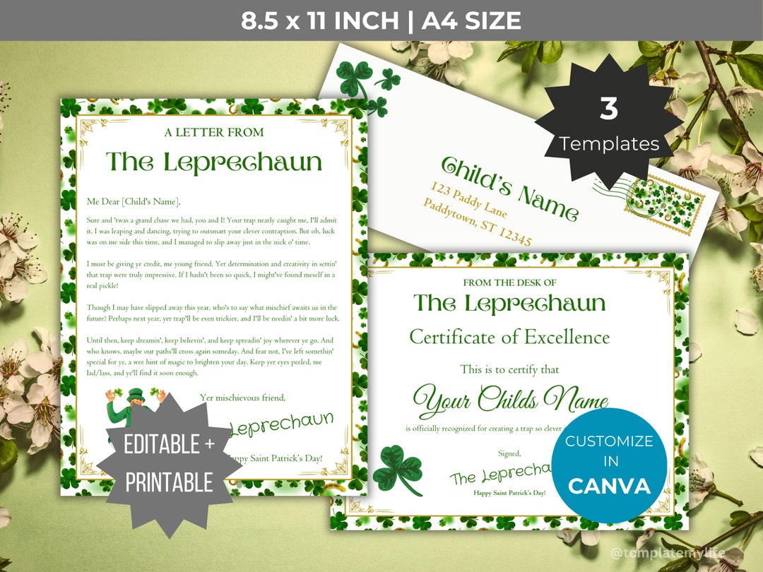 Leprechaun Letter St Patricks Day Leprechaun Trap Reward Printable ...