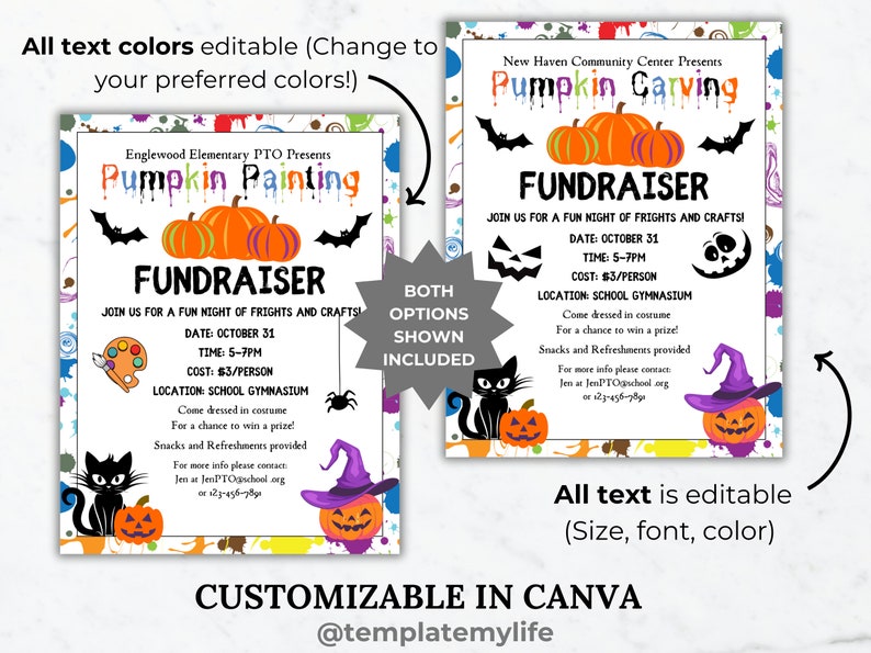 Pumpkin Painting Fundraiser Flyer Template PTA Editable Fall School ...