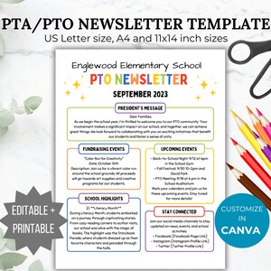 PTA Newsletter Template PTO Newsletter Editable School Newsletter Flyer ...