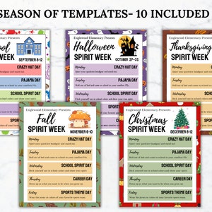 Seasonal Spirit Week Flyer Editable Template Bundle Pta Spirit Week ...