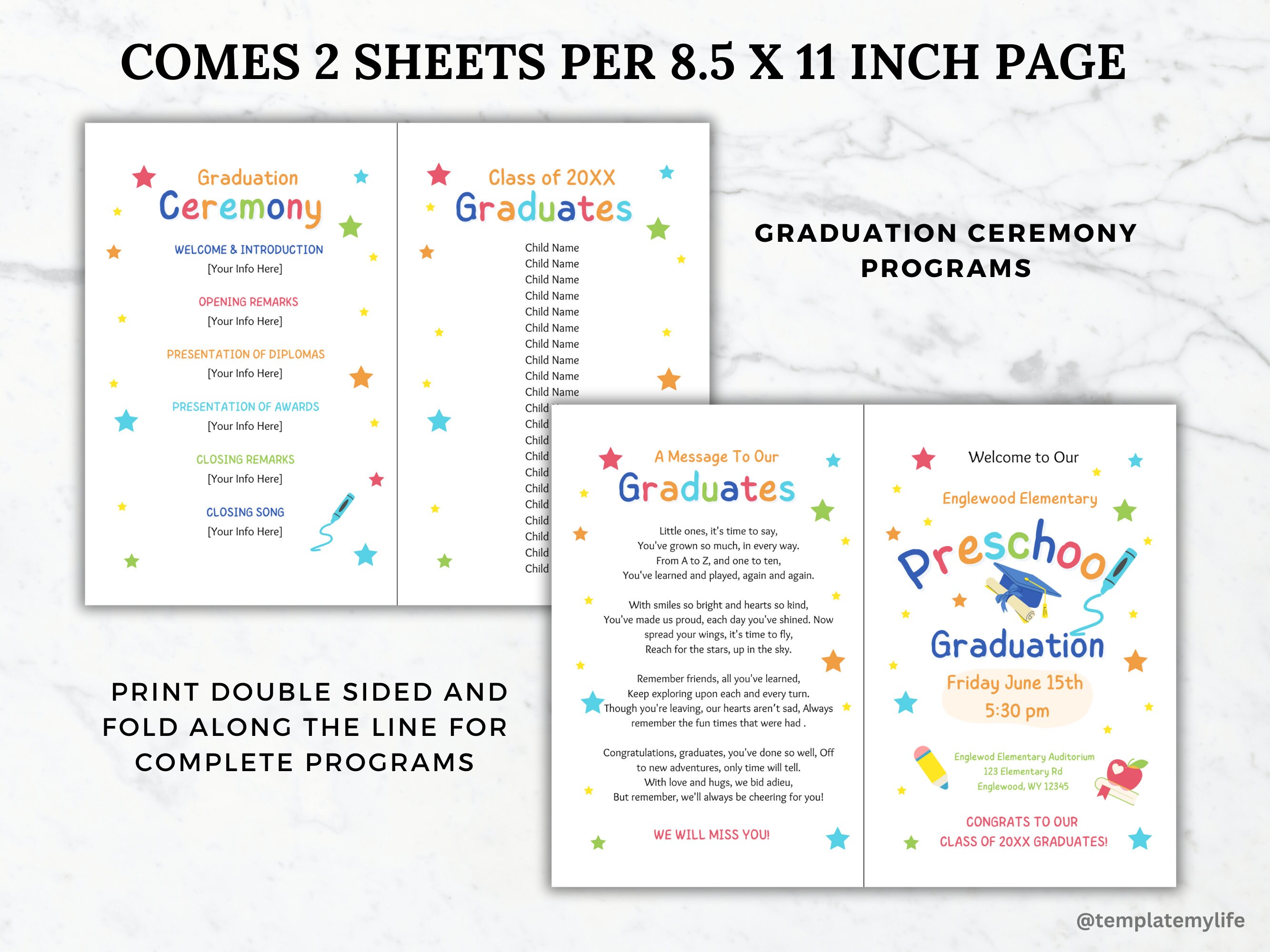 Preschool Graduation Ceremony Program Template Editable Pre-k ...