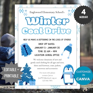 Winter Coat Drive Flyer Template PTO Coat Drive Flyer Editable Coat ...