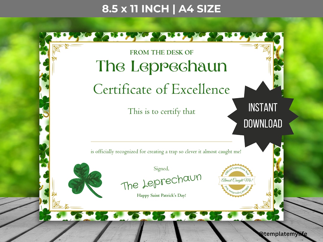 Leprechaun Trap Printable Certificate Leprechaun Gift St Patricks Day ...