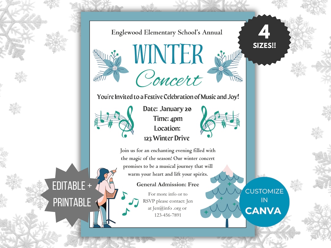 Winter Concert Flyer Template PTO Winter Recital Invitation Church ...