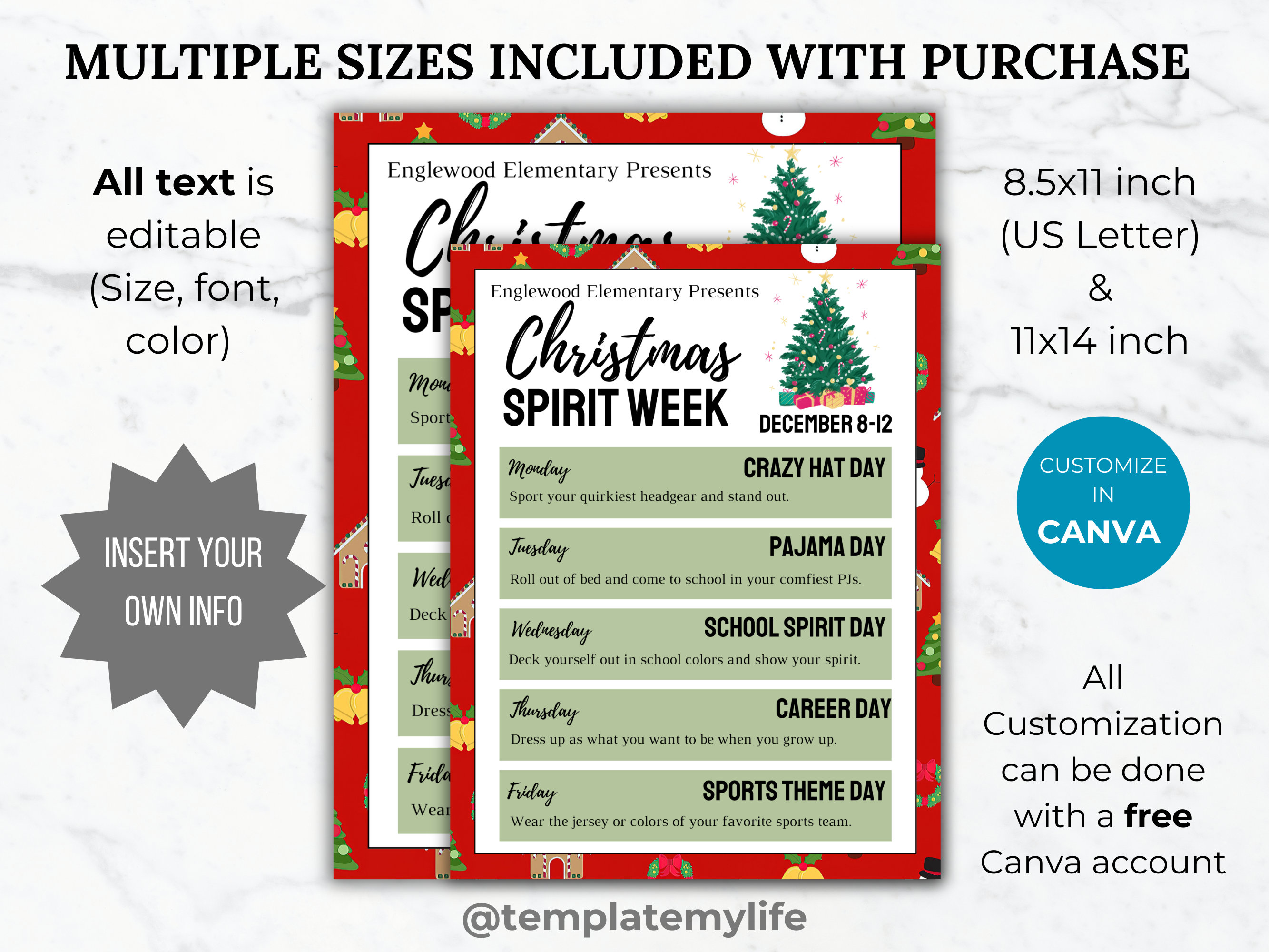 Christmas Spirit Week Flyer Printable Office Spirit Flyer Template ...