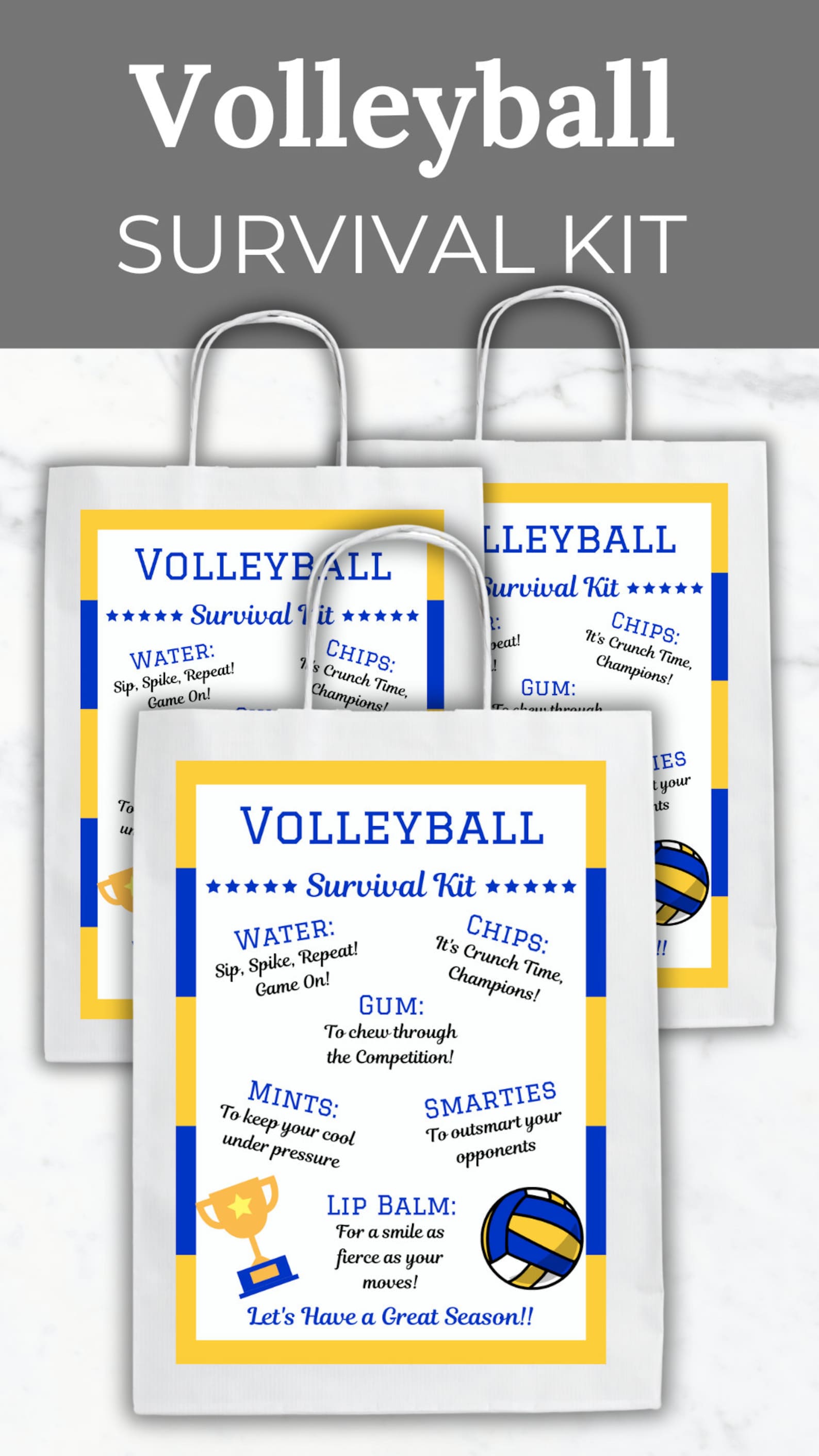 Volleyball Survival Kit Editable Template Volleyball Team Gift ...