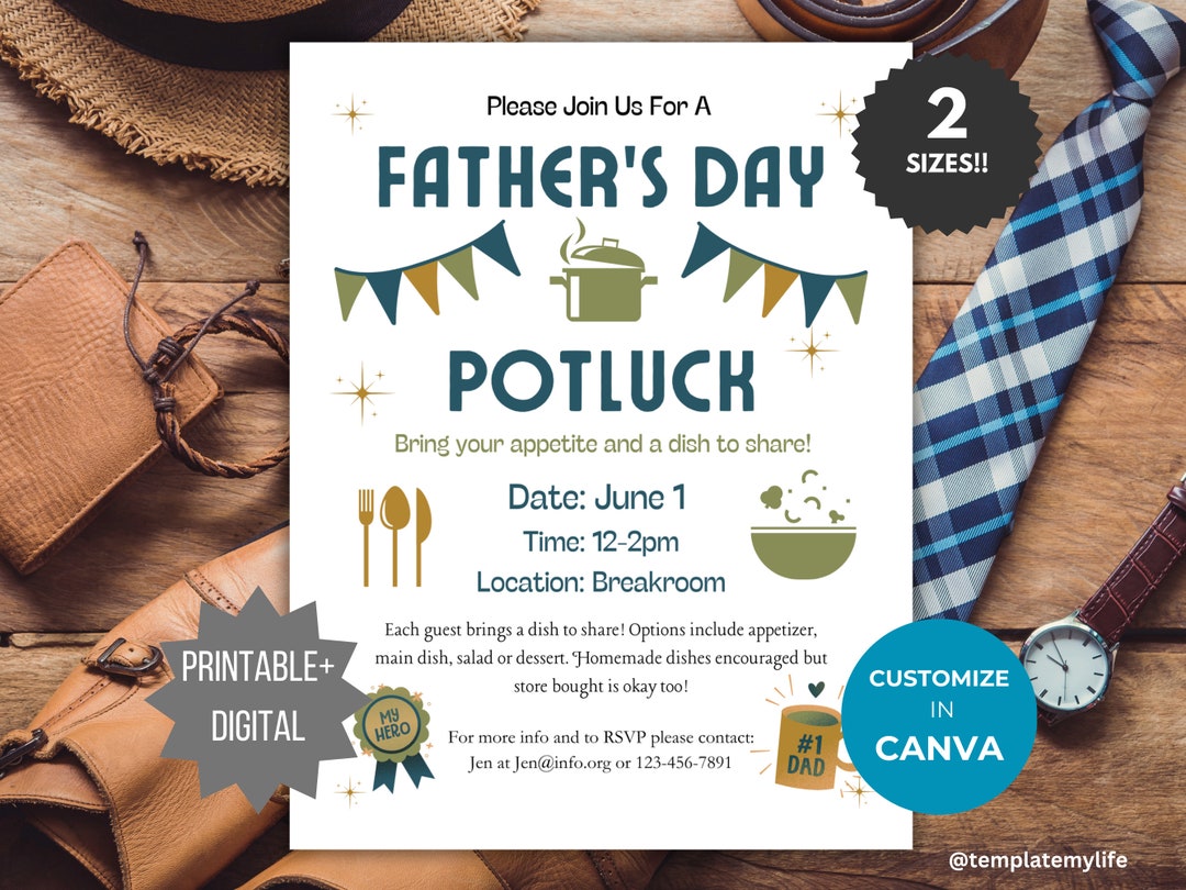 Fathers Day Potluck Invitation Template Potluck Invite Flyer Office ...
