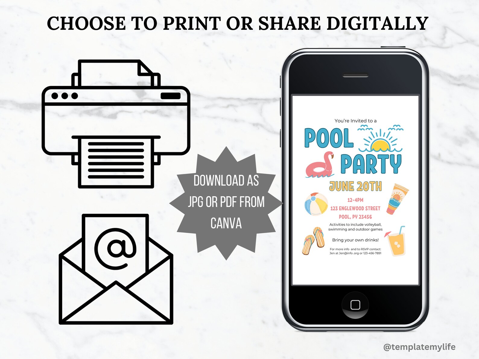 Pool Party Invite Template Summer Party Invite Flyer PTO PTA Template ...