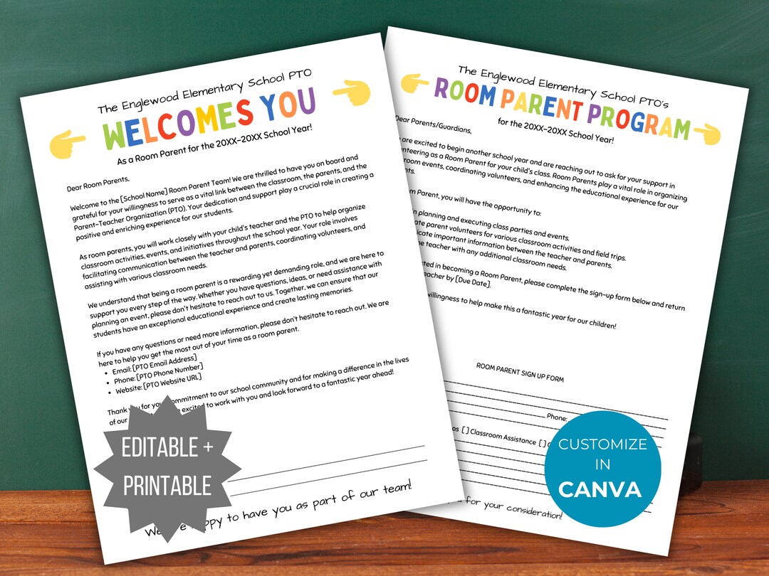 PTA Room Parent Sign-up Flyer Template PTO Class Parent Welcome Letter ...
