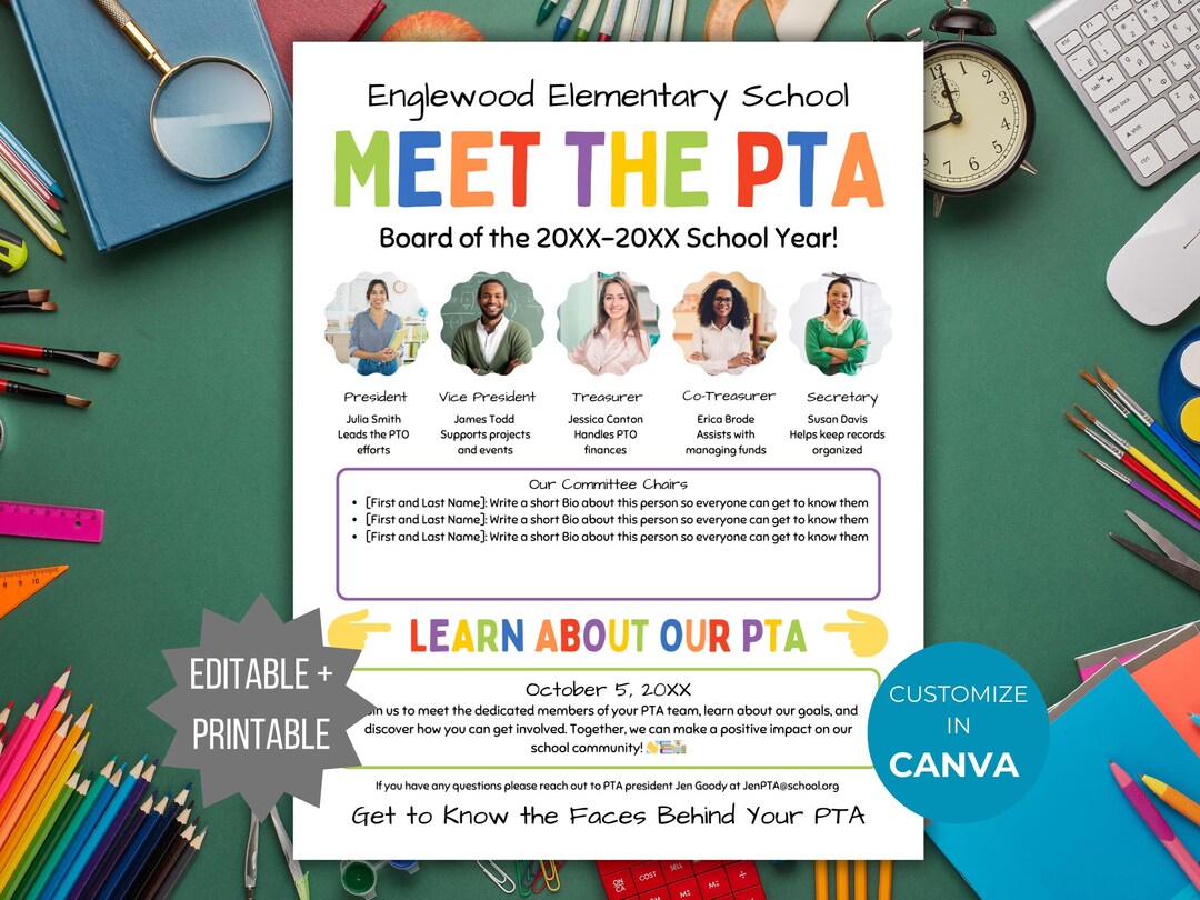 Meet the PTA Flyer Meet the PTO Template Meet the Pto Board Handout Meet Your Pta Members ...