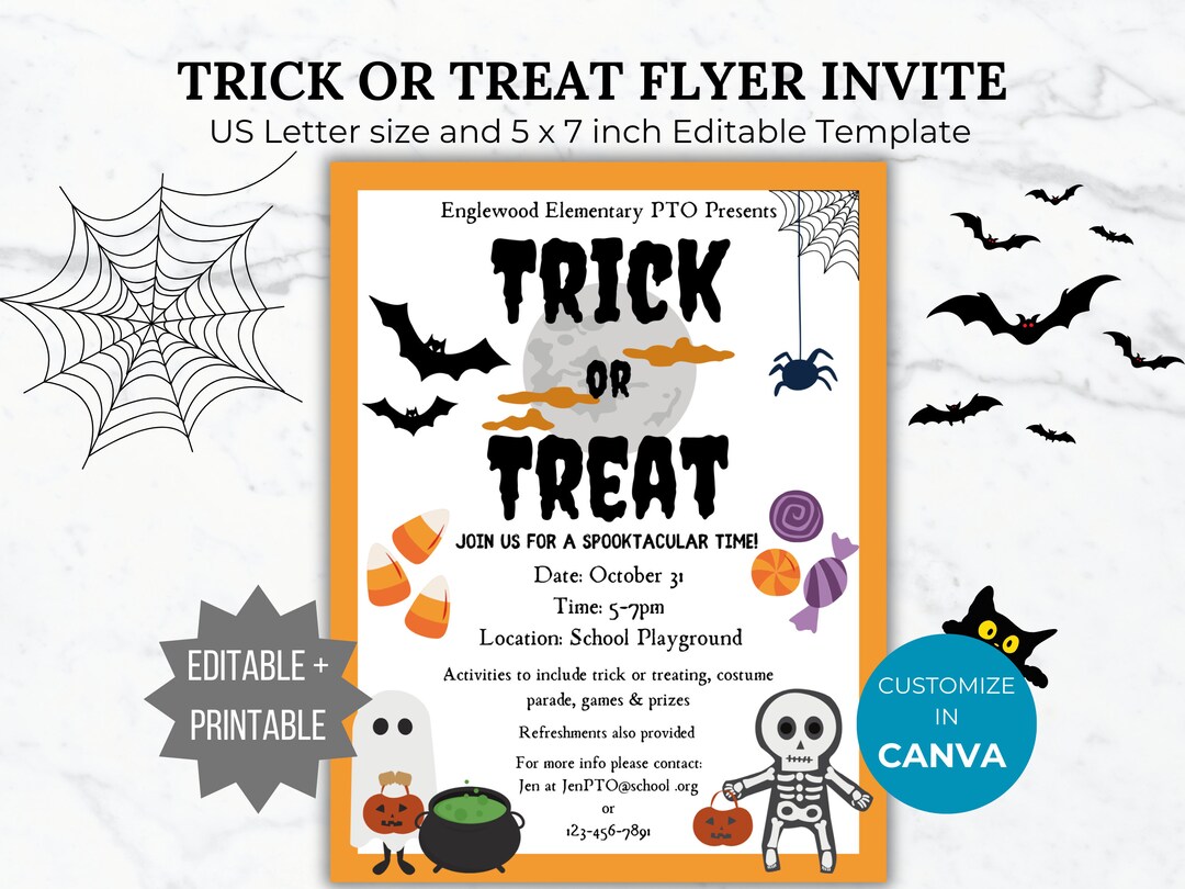 Trick or Treat Flyer Invitation Template Halloween Invitation Editable ...