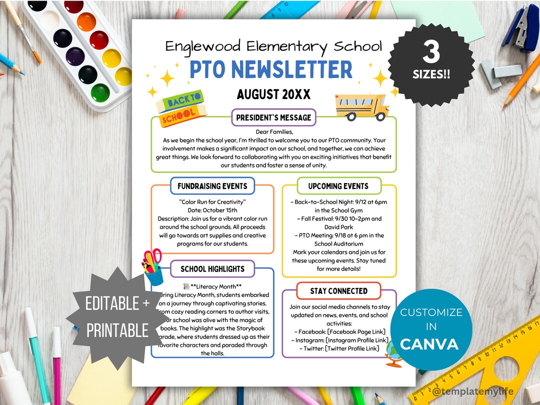 September PTA Newsletter Flyer Printable PTO Back to School Newsletter ...
