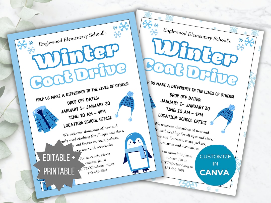Winter Coat Drive Flyer Template Library Donation Sign Editable Clothes ...
