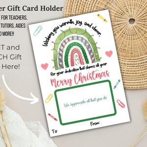 Christmas Teacher Gift Card Holder Printable Teacher Holiday Gift ...