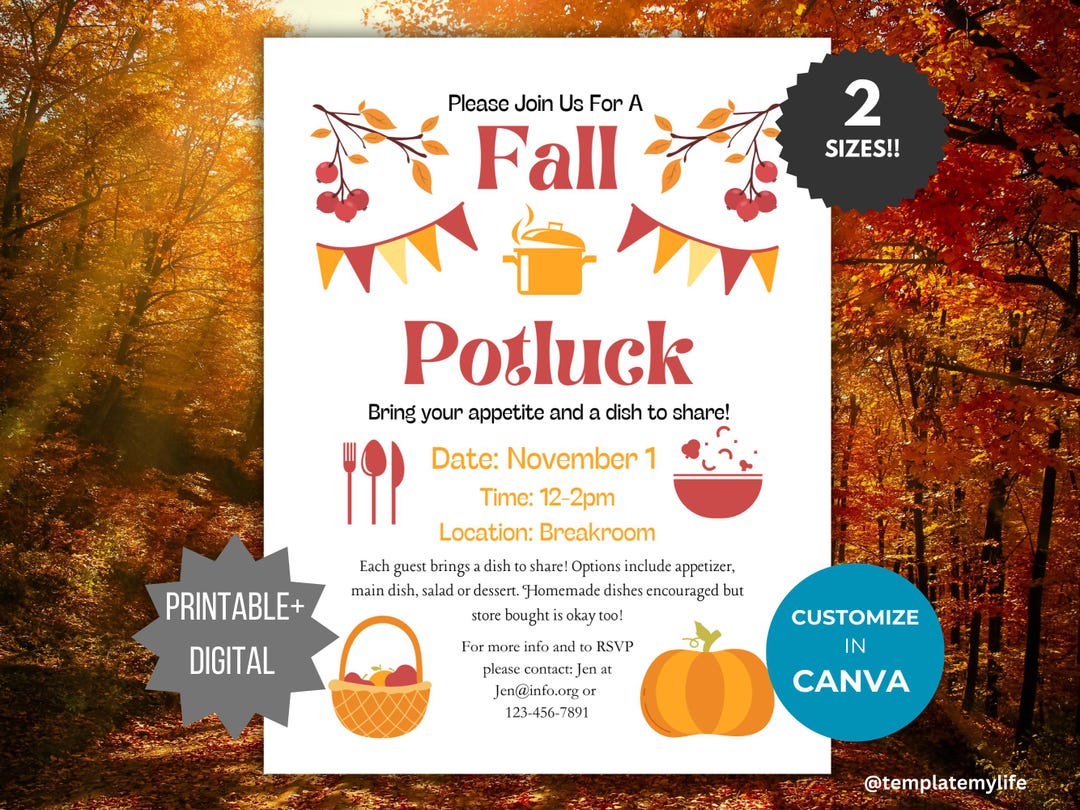 Autumn Potluck Flyer Template Potluck Invitation Flyer Neighborhood ...
