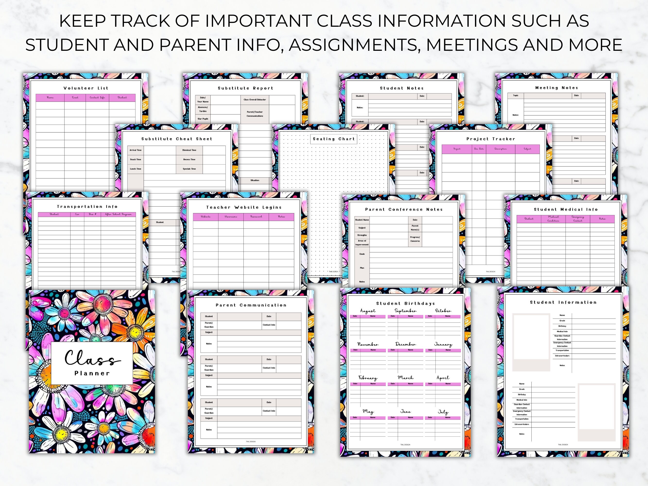 Class Planner Printable Teacher Organization Planner Classroom Binder ...