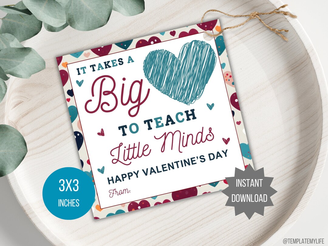 Teacher Valentine Gift Tag Printable Elementary Educator Gift Bag Label ...