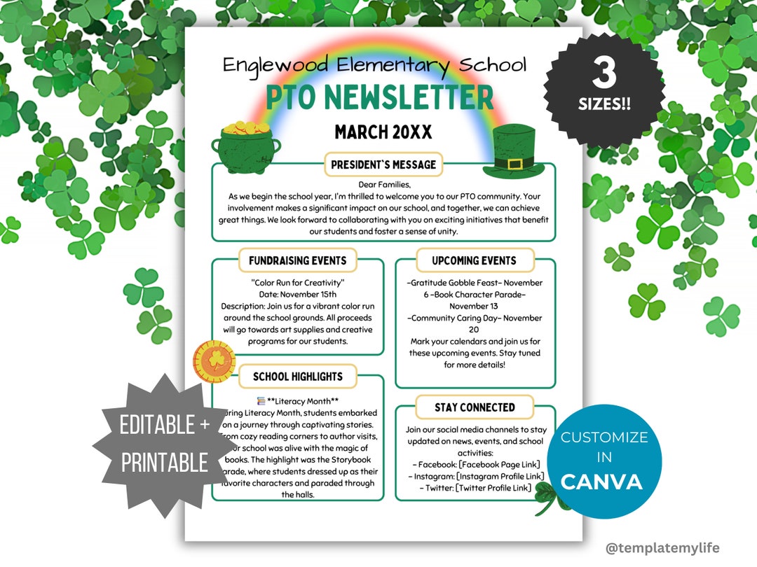 March PTA Newsletter Flyer Printable PTO School Newsletter Flyer ...