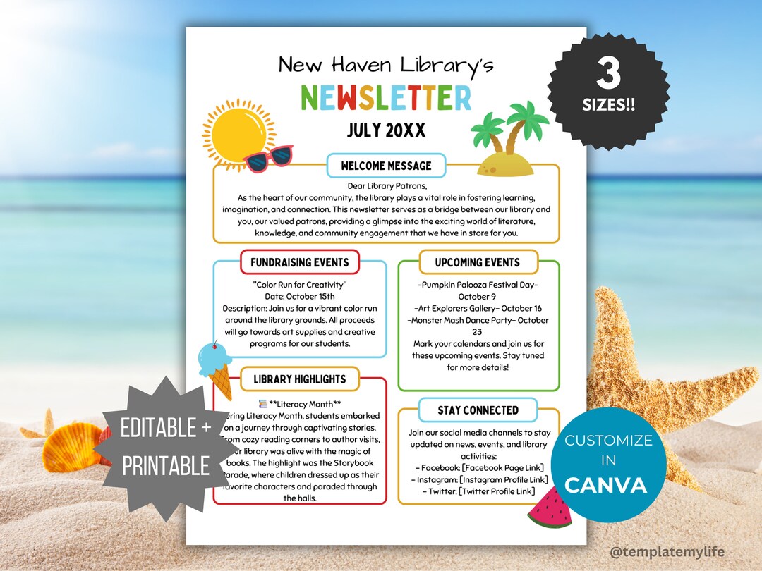 Summer Newsletter Flyer Printable Summer Community Newsletter Template ...