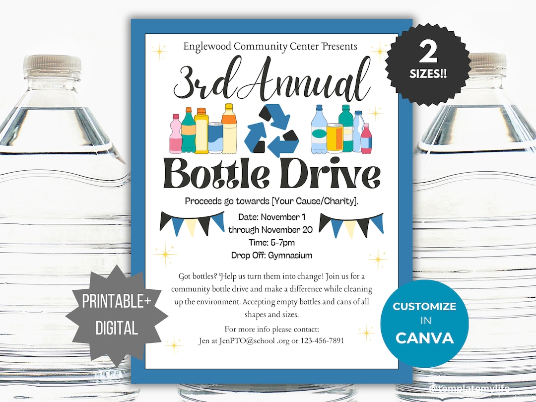 Can and Bottle Drive Flyer Template PTO Charity Flyer Editable Donation ...