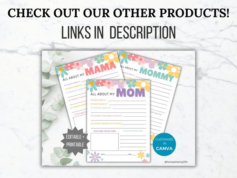 All About My Grandma Printable Mothers Day Gift Idea Mimi Thank You ...