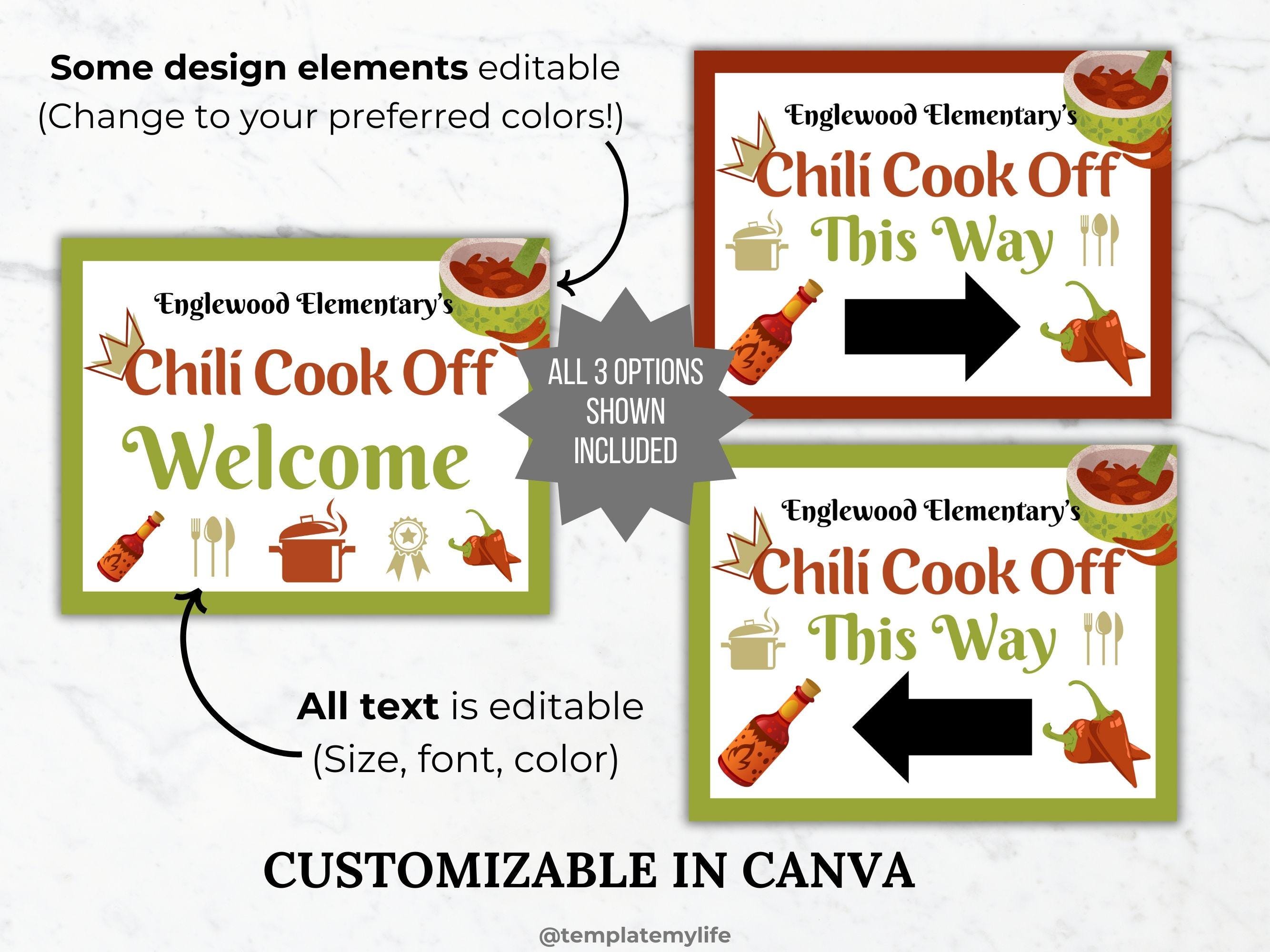 Chili Cook off Event Signs Template Bundle PTO School Fall Party ...