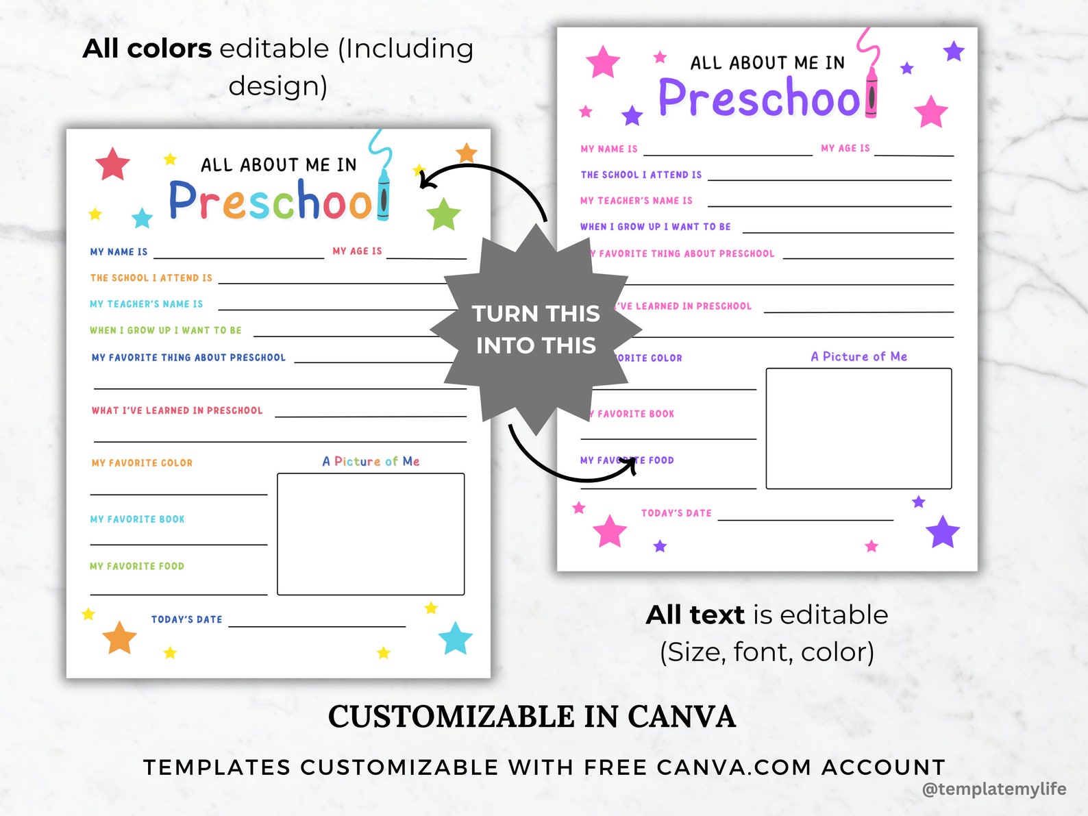 Editable All About Me Preschool Printable Worksheet Kid School ...