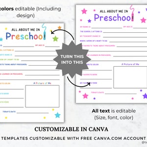Editable All About Me Preschool Printable Worksheet Kid School ...