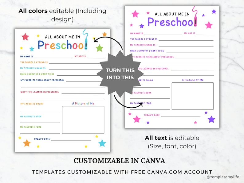 Editable All About Me Preschool Printable Worksheet Kid School ...