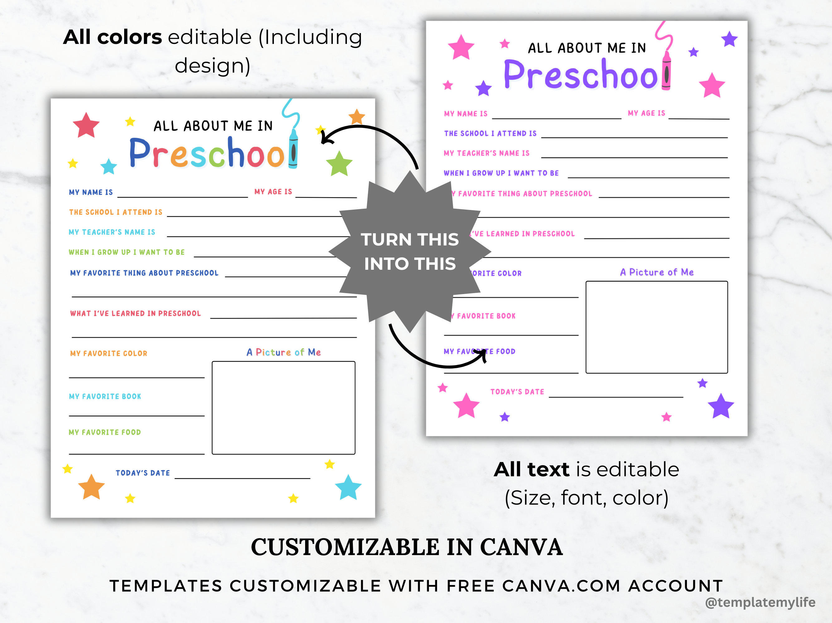 Editable All About Me Preschool Printable Worksheet Kid School ...