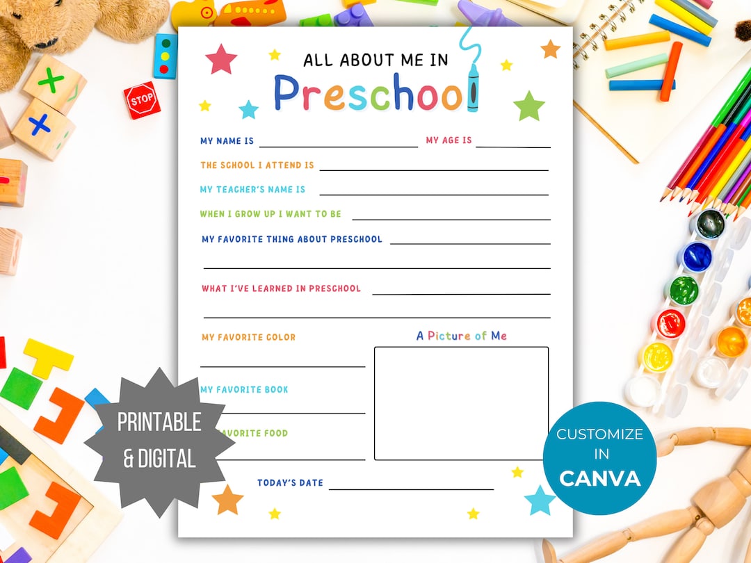 Editable All About Me Preschool Printable Worksheet Kid School ...