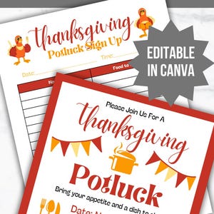 Thanksgiving Potluck Invite Flyer Template Fall Potluck Sign up Sheet ...