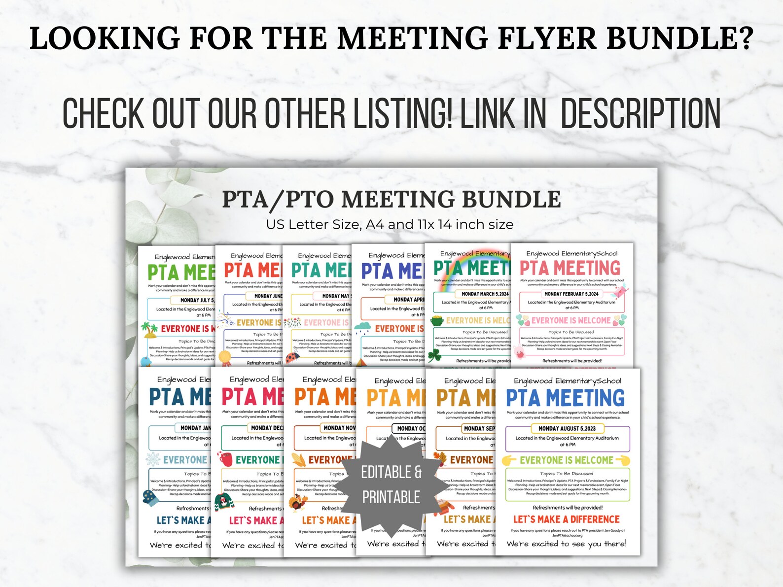 PTA PTO NEWSLETTER Flyer Editable Template Bundle Monthly - Etsy
