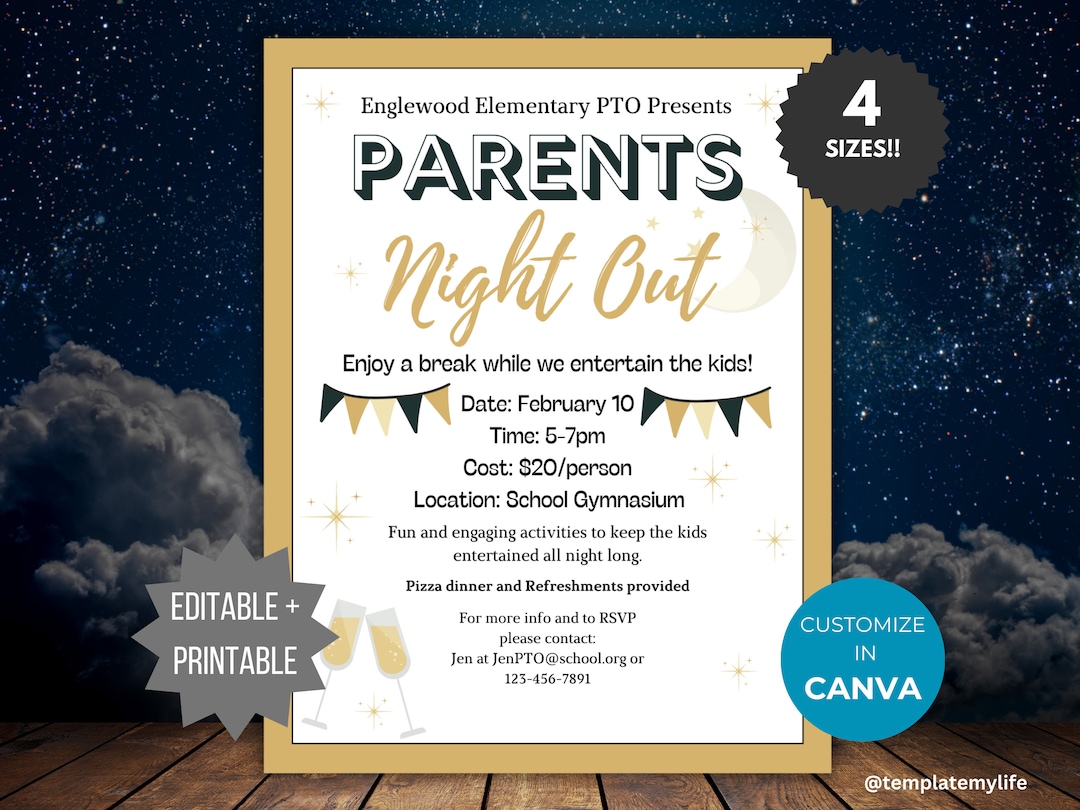Parents Night Out Flyer Template PTO School Fundraiser PTA Flyer Event ...