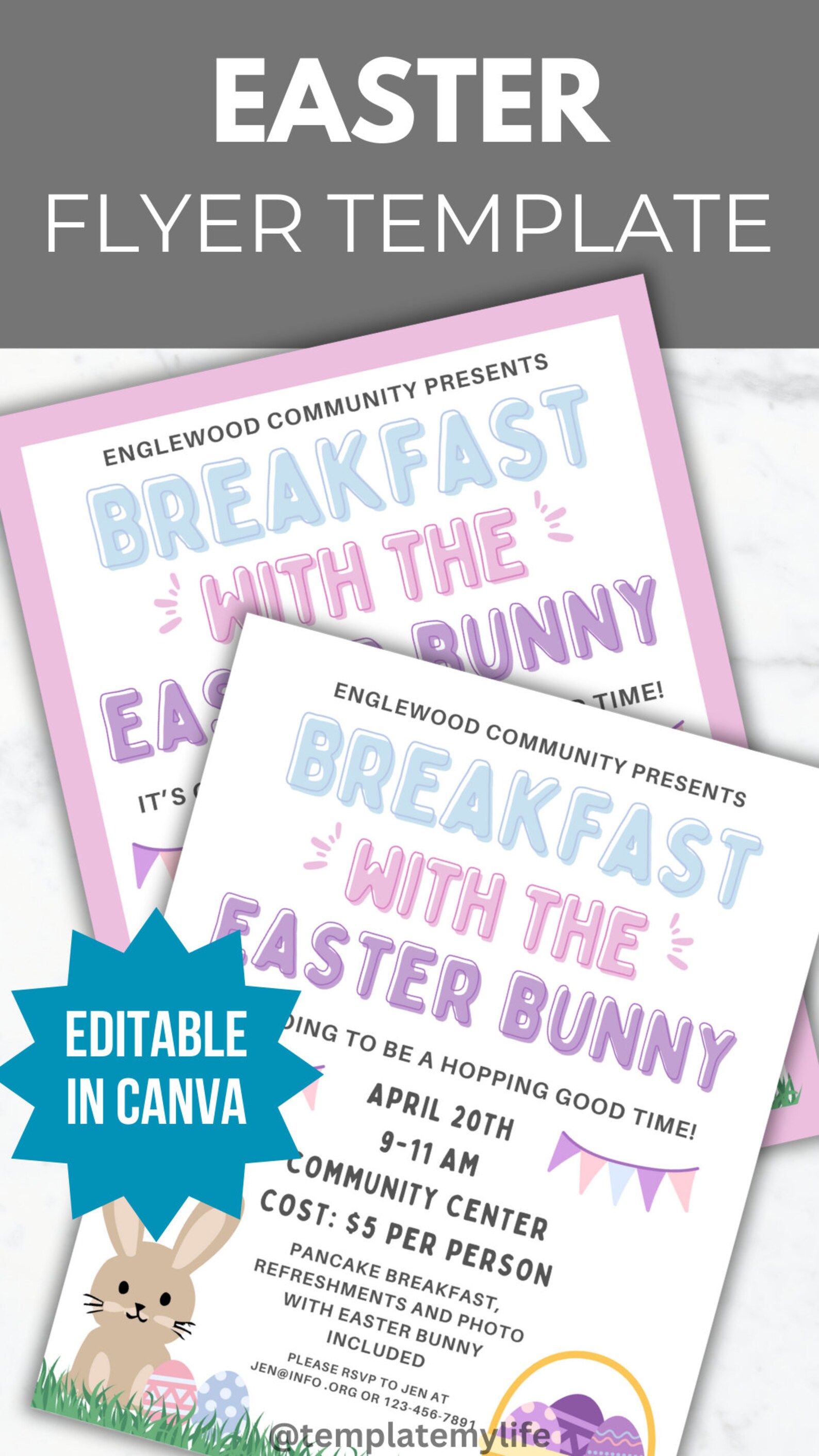 Breakfast With Easter Bunny Flyer Printable Fundraiser Flyer Spring ...