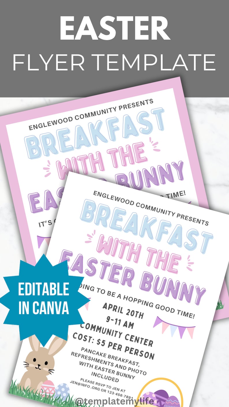 Breakfast With Easter Bunny Flyer Printable Fundraiser Flyer Spring ...