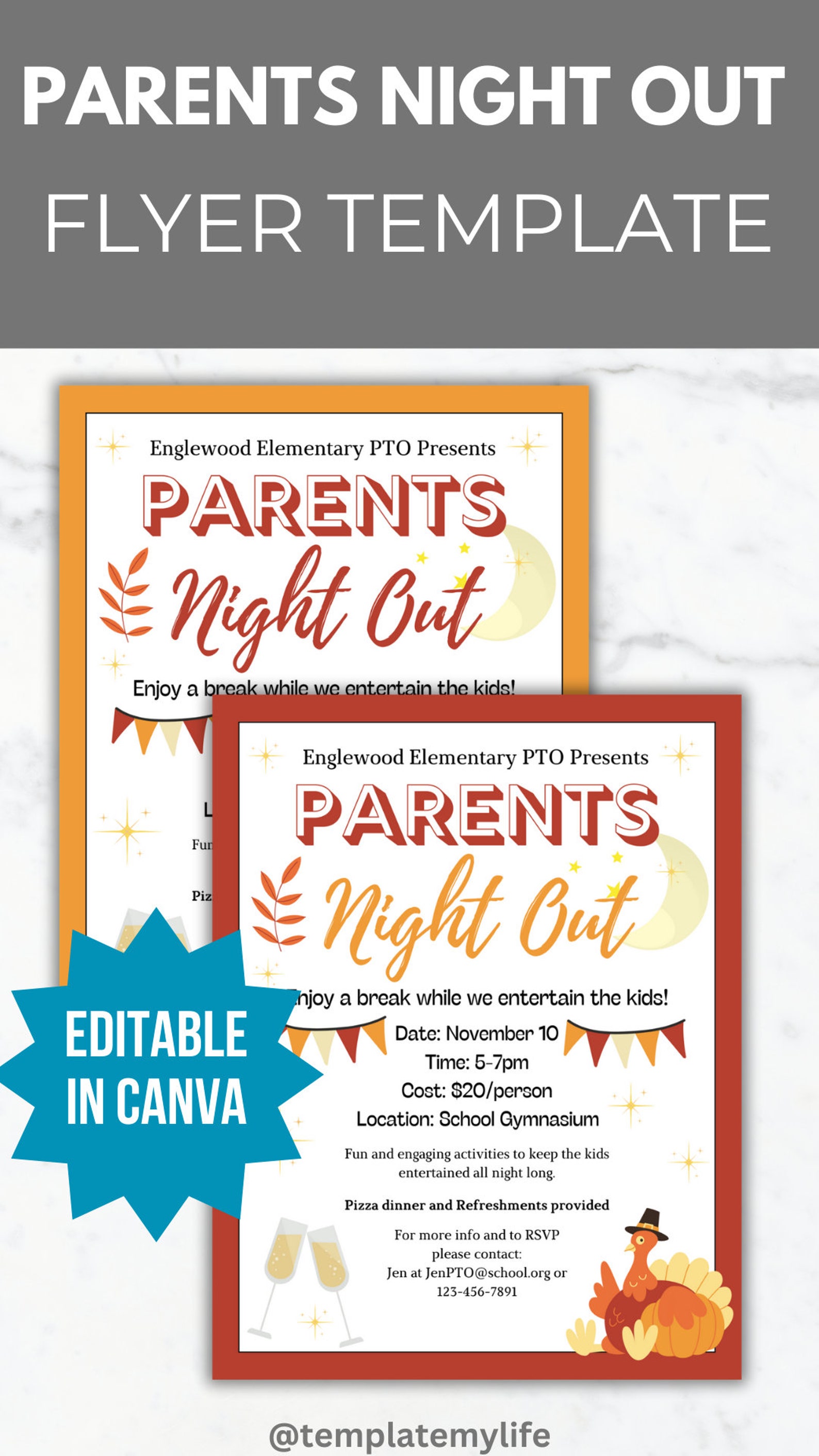 November Parent Night Out Church Flyer Fall Fundraiser Template ...