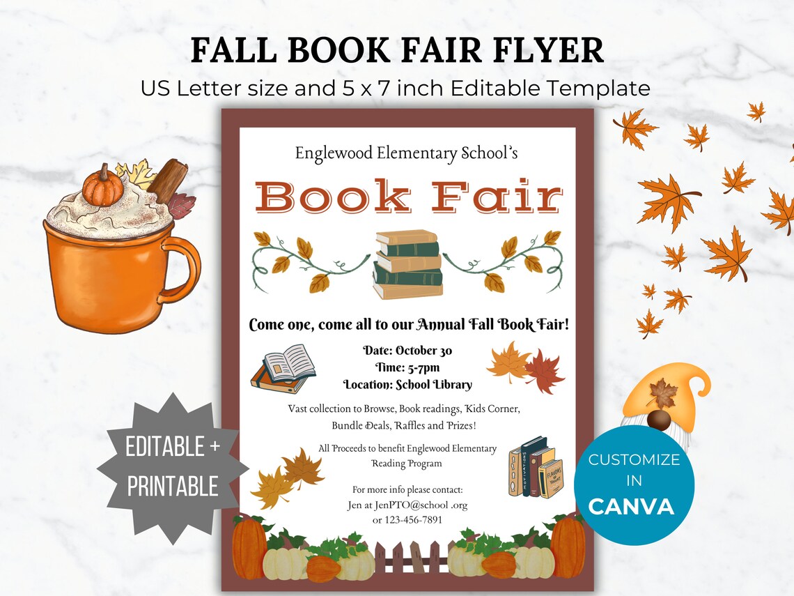 Fall Book Fair Flyer Template Book Sale Flyer Editable Fall - Etsy