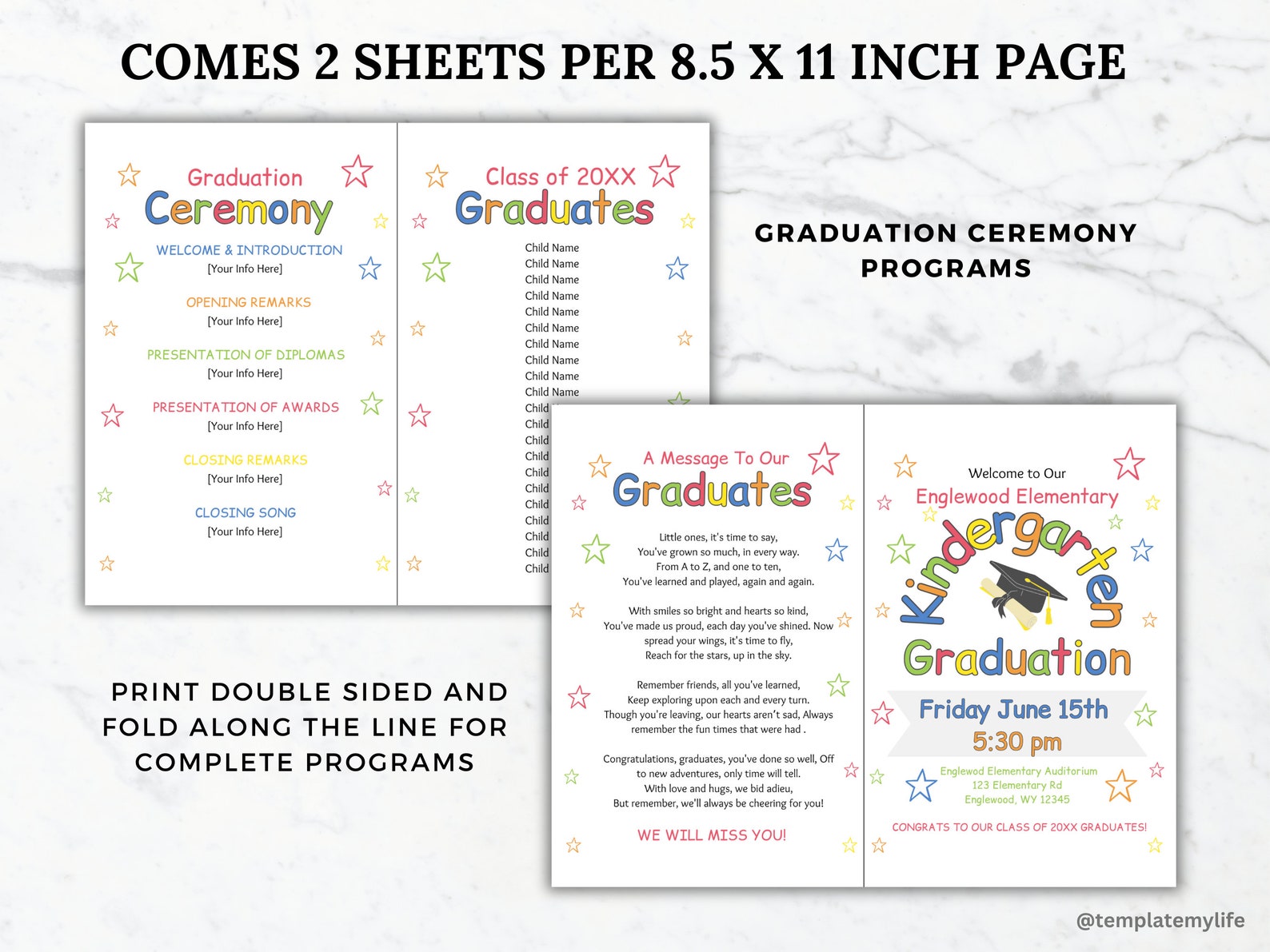 Editable Kindergarten Graduation Program Template Commencement Program ...