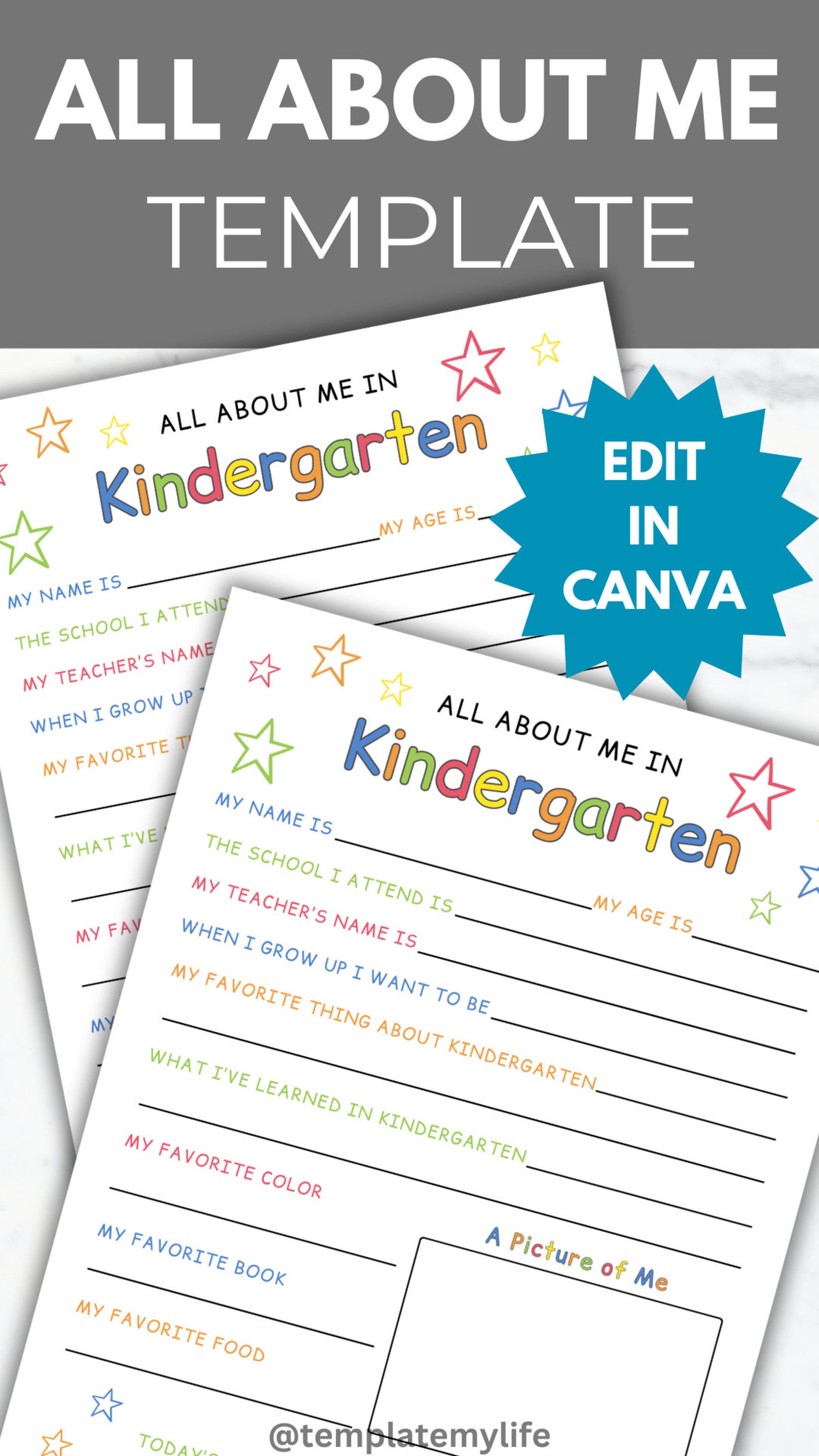 All About Me Kindergarten Keepsake Printable Worksheet Kid ...