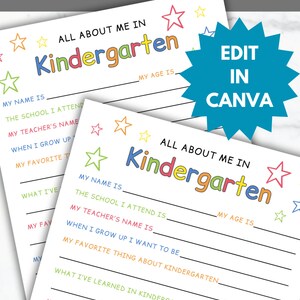 All About Me Kindergarten Keepsake Printable Worksheet Kid ...
