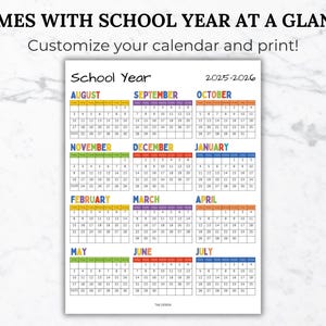 PTA PTO School Year Calendar Template 2025-2026 Portrait Monthly ...